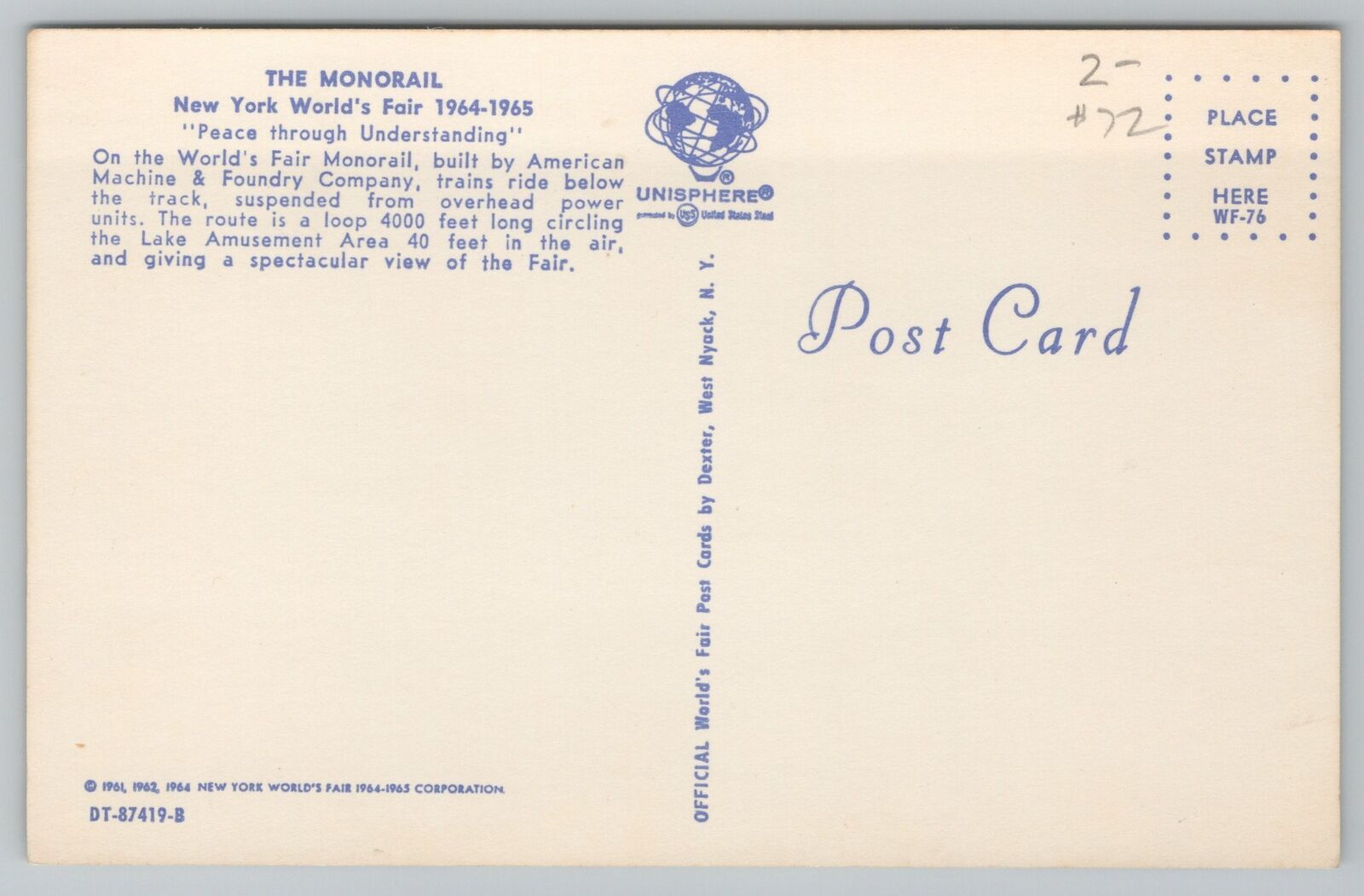 Amusement Park & Circus~Monorail New York Worlds Fair~Vintage Postcard ...