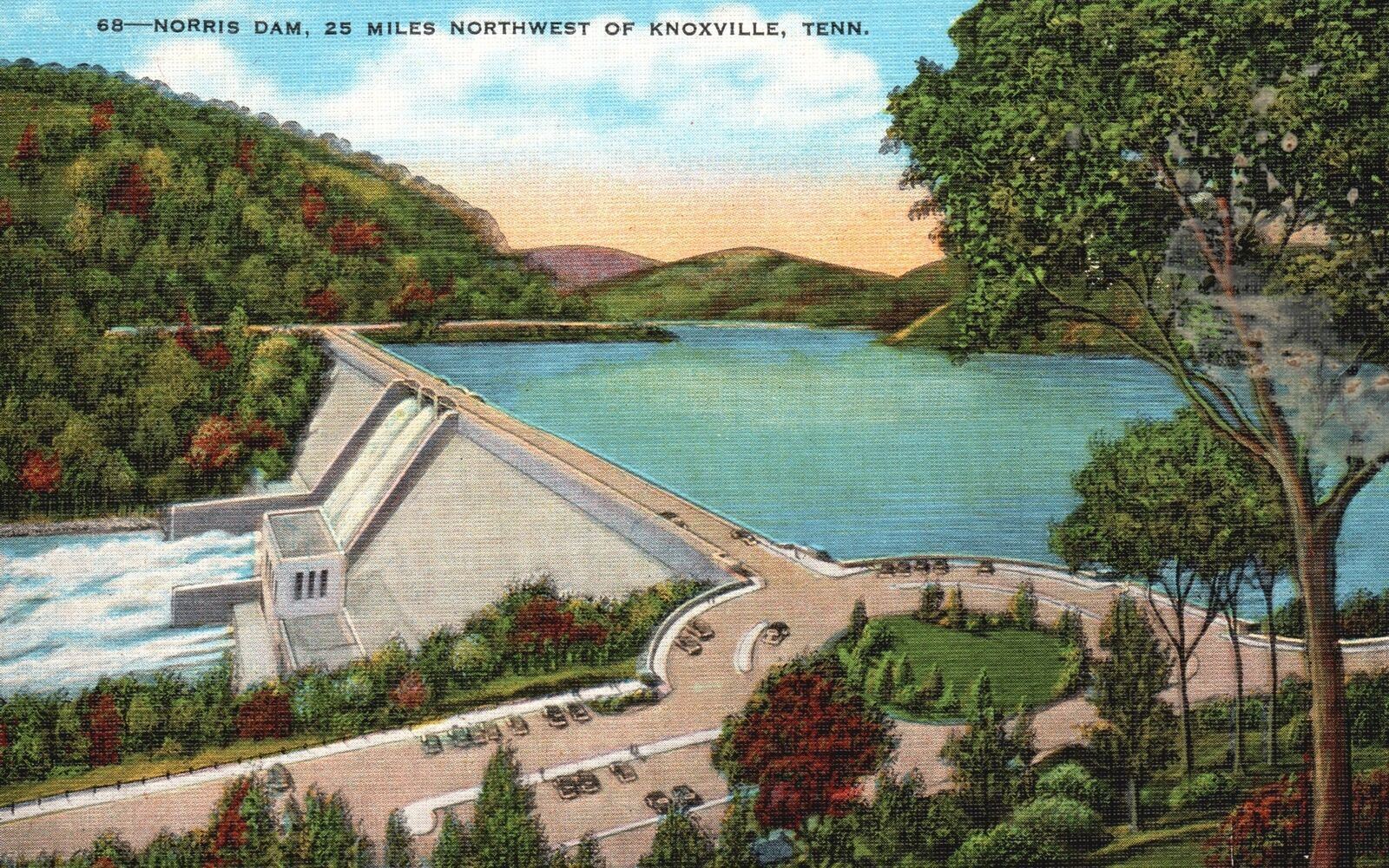 Vintage Postcard Norris Dam Flowing Water Northwest of Knoxville ...