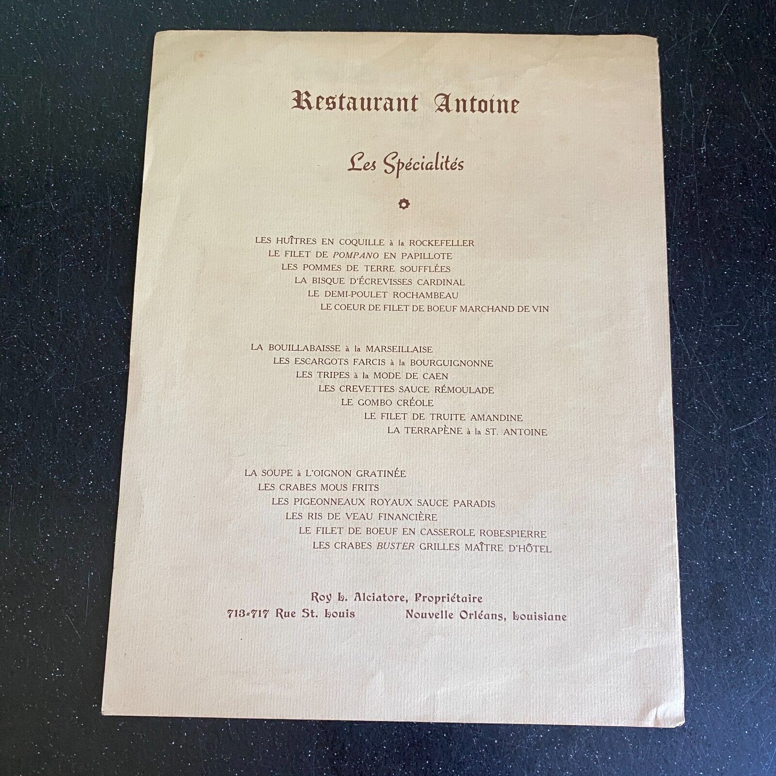 Restaurant Antoine's Centennial Menu 1940 New Orleans Vintage ...