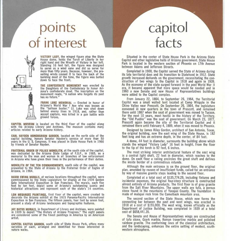 MK-005 AZ, Phoenix, Arizona State Capitol, 1950's Two Fold Brochure ...