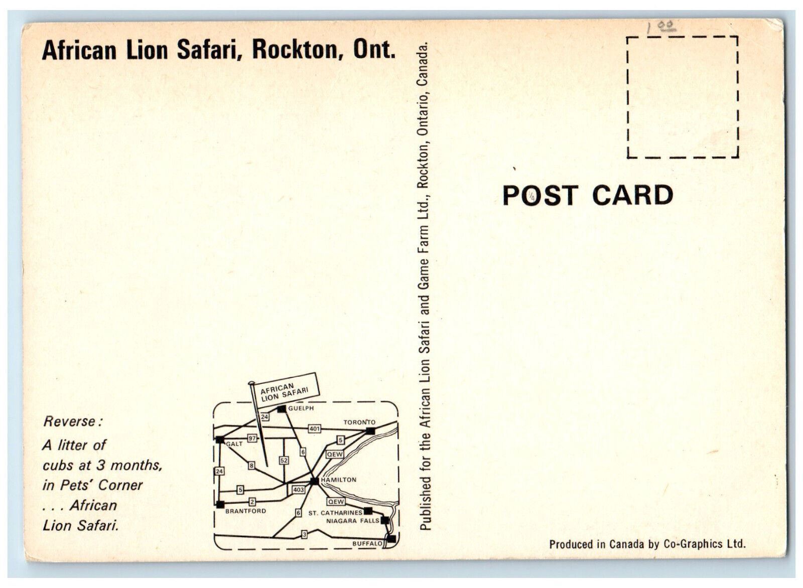c1960's Map View, African Lion Safari, Rockton Ontario Canada Postcard ...