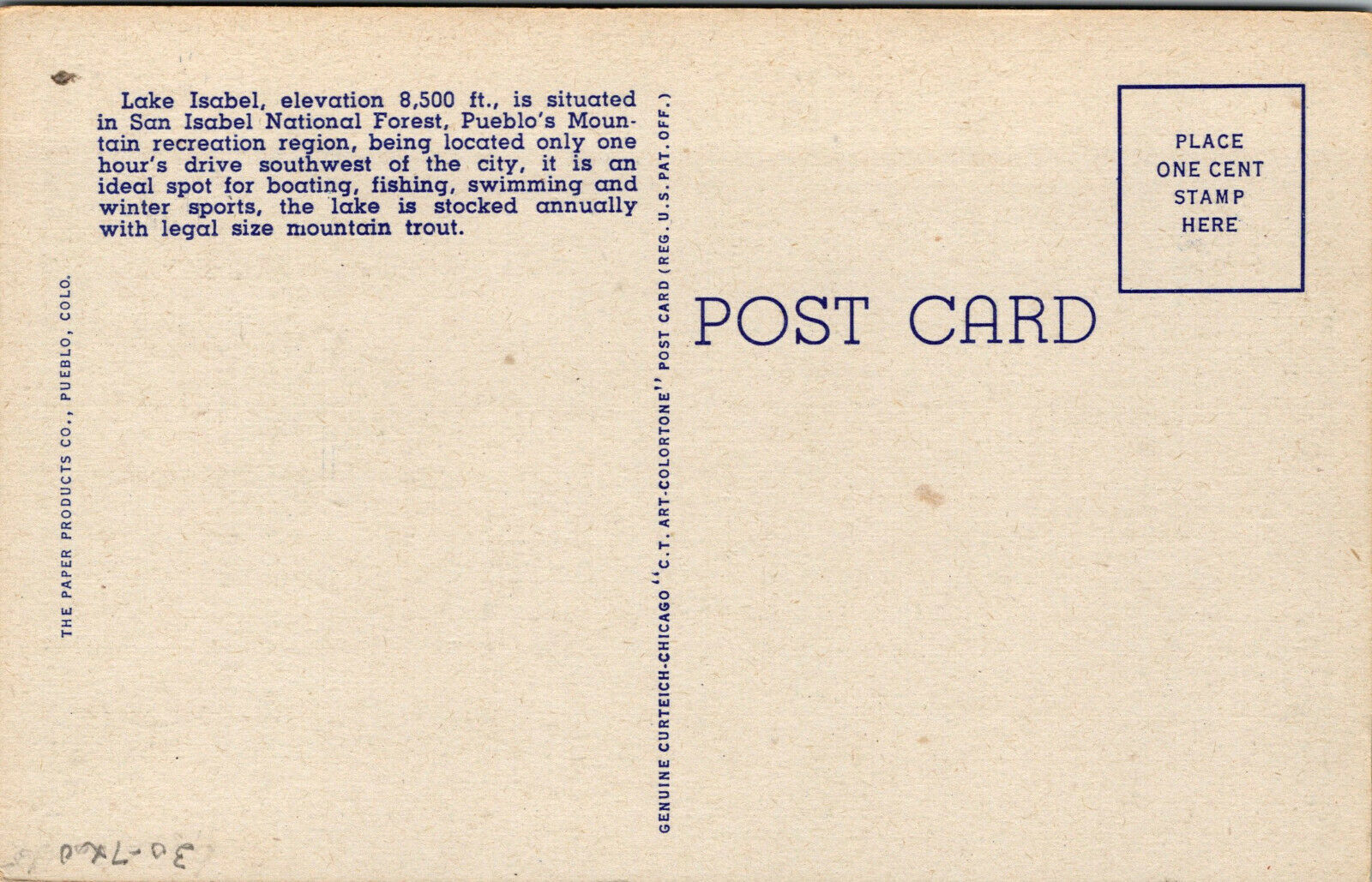 Vtg 1930s Lake Isabel San Isabel National Forest Rye Colorado CO Unused ...