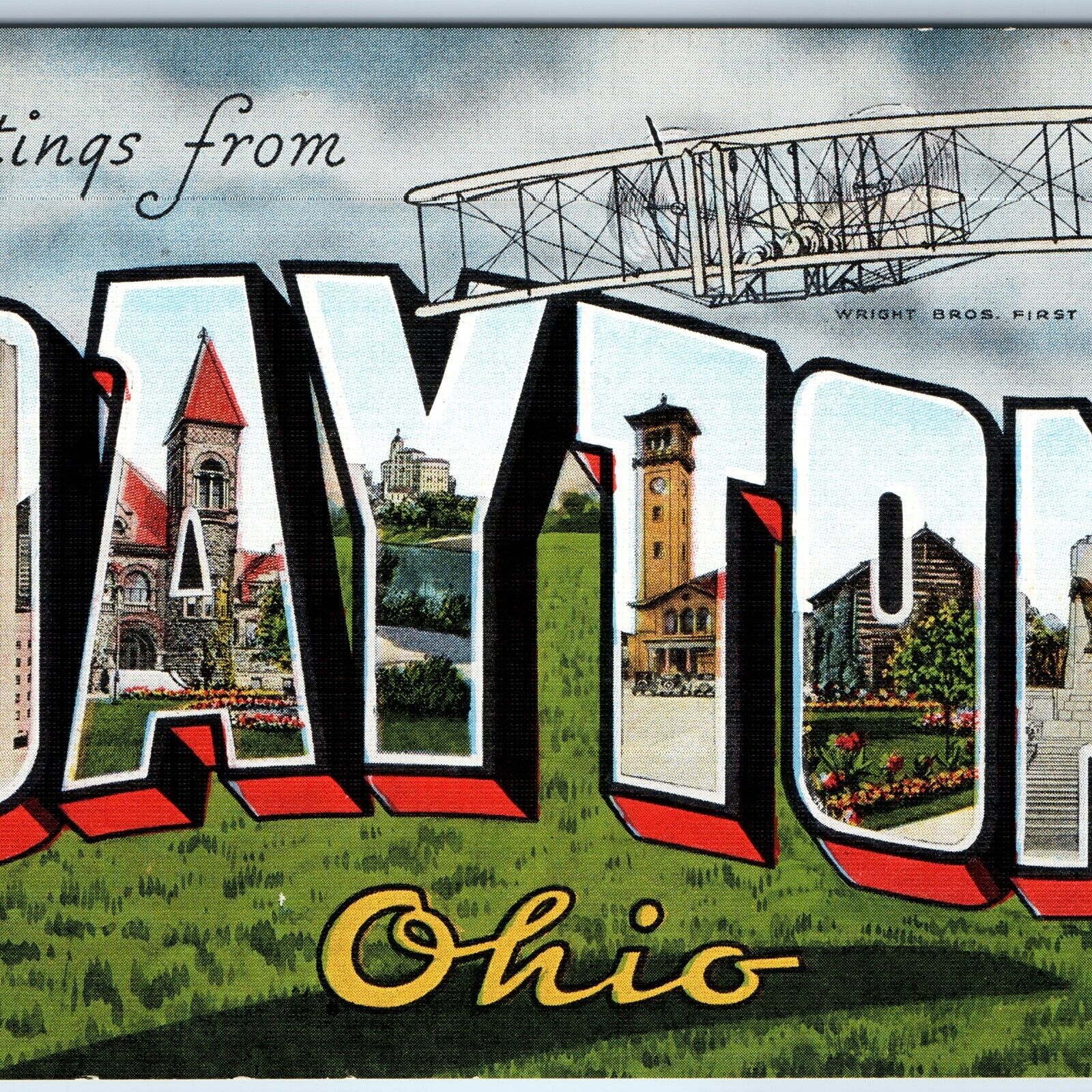 c1940s Dayton OH Greetings Large Bubble Letters Wright Brothers First ...