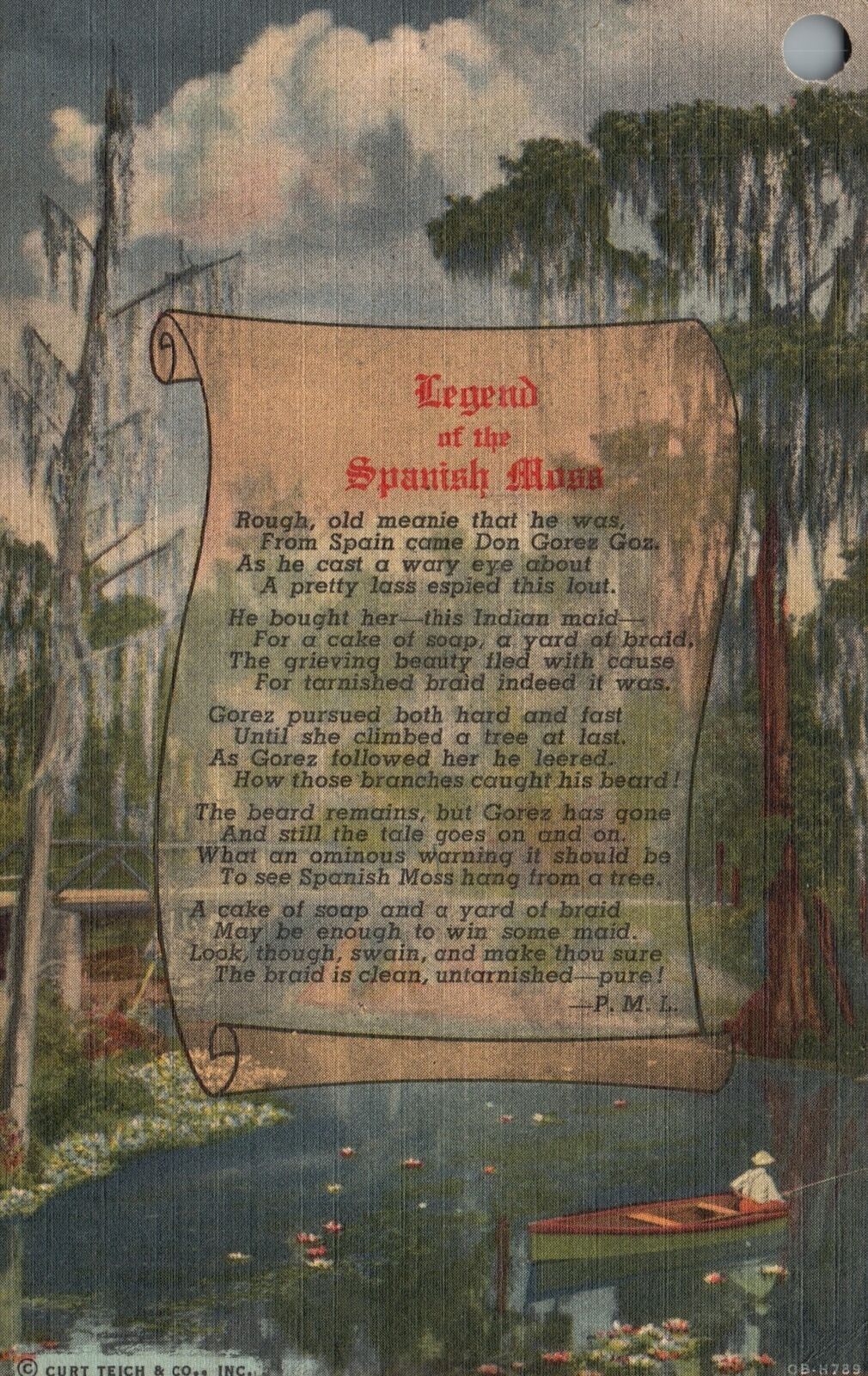 Vintage Postcard 1946 Legend of the Spanish Moss Poem Tropical Florida ...