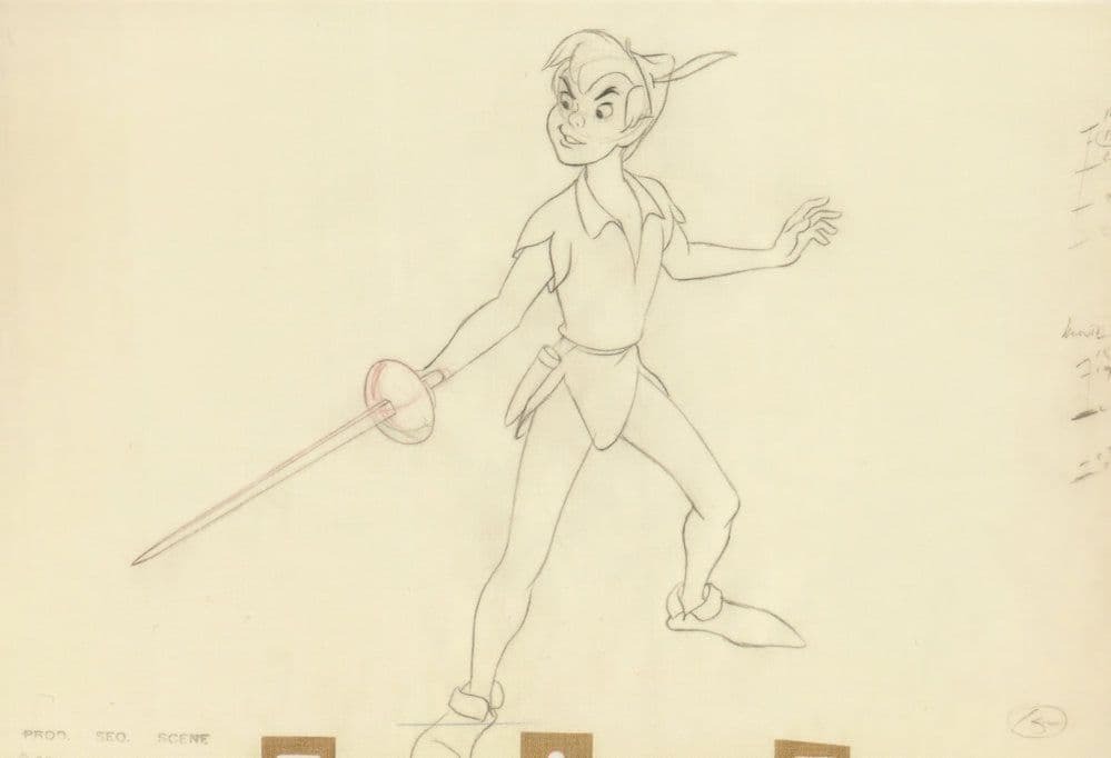 Peter Pan Storyboard Sketch Painting With Sword Walt Disney Postcard ...