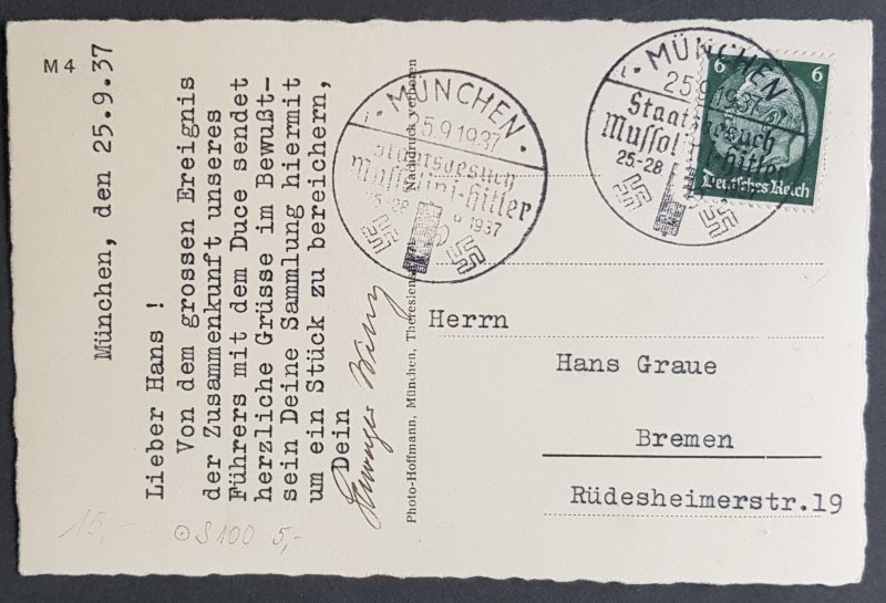 Germany Third Reich Original Nazi Postcard Hitler & Mussolini | Topics ...