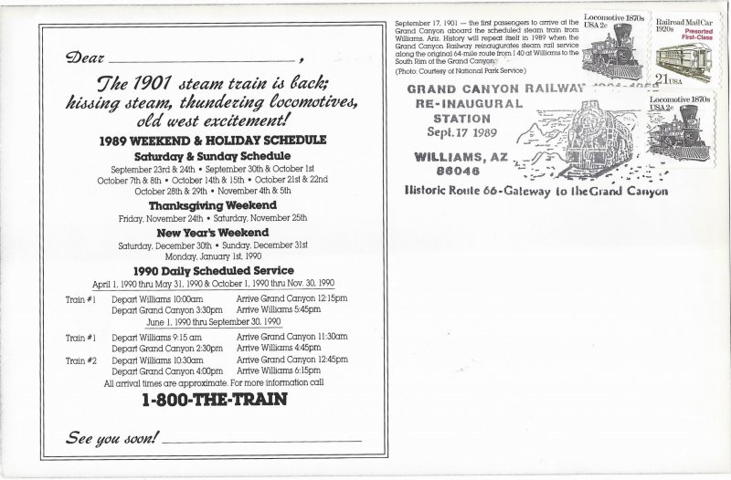 Grand Canyon Railway 1901-1968 Re-Inaugurated 1989 Three Railroad ...