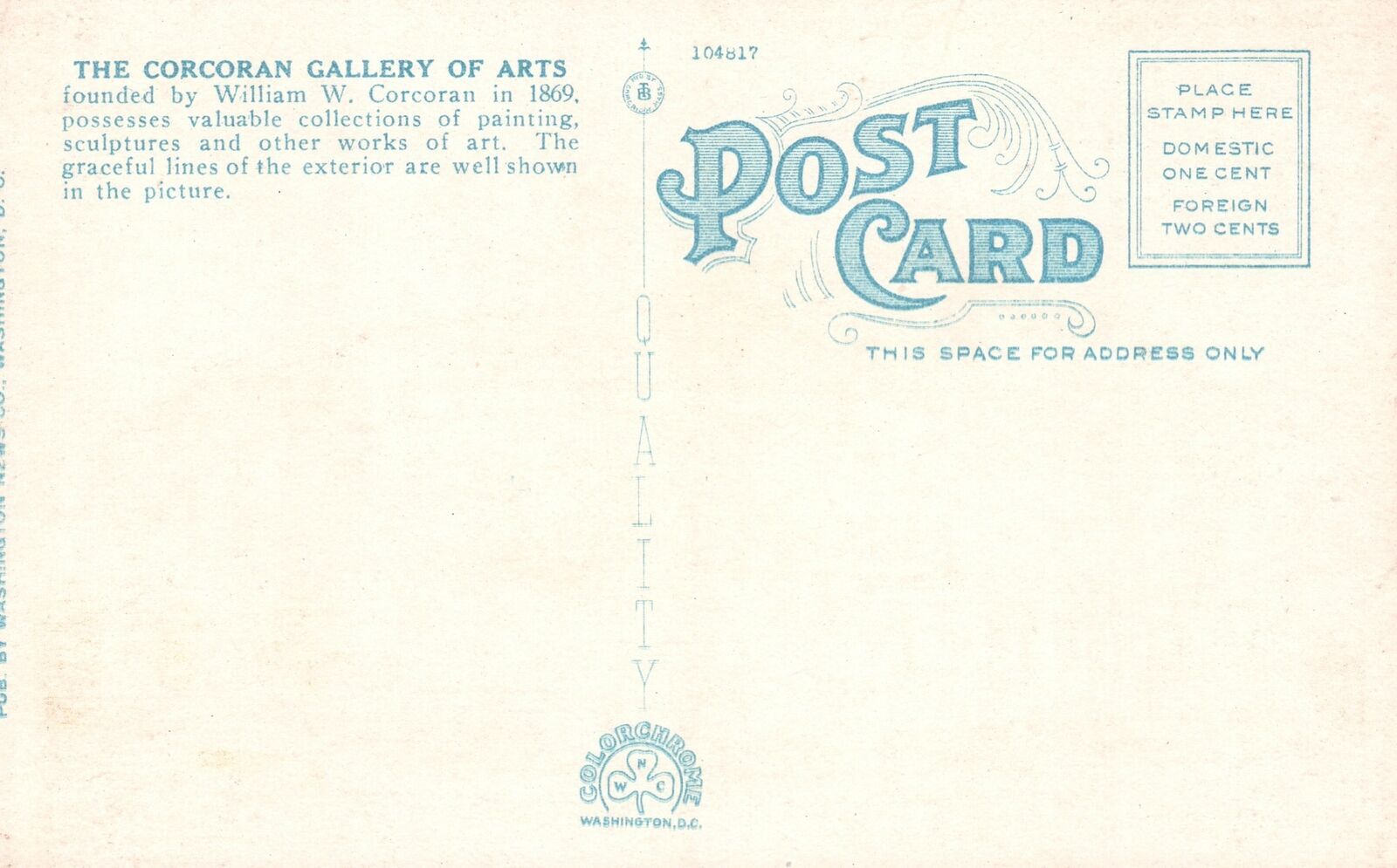 Vintage Postcard 1920's Corcoran Gallery of Art Painting Sculpture ...