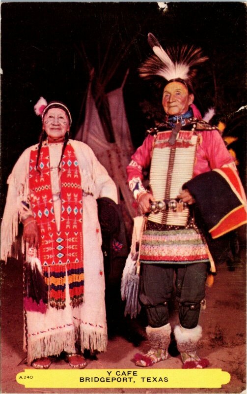 Postcard TX Bridgeport Y Cafe Native Indians in Traditional Costumes ...