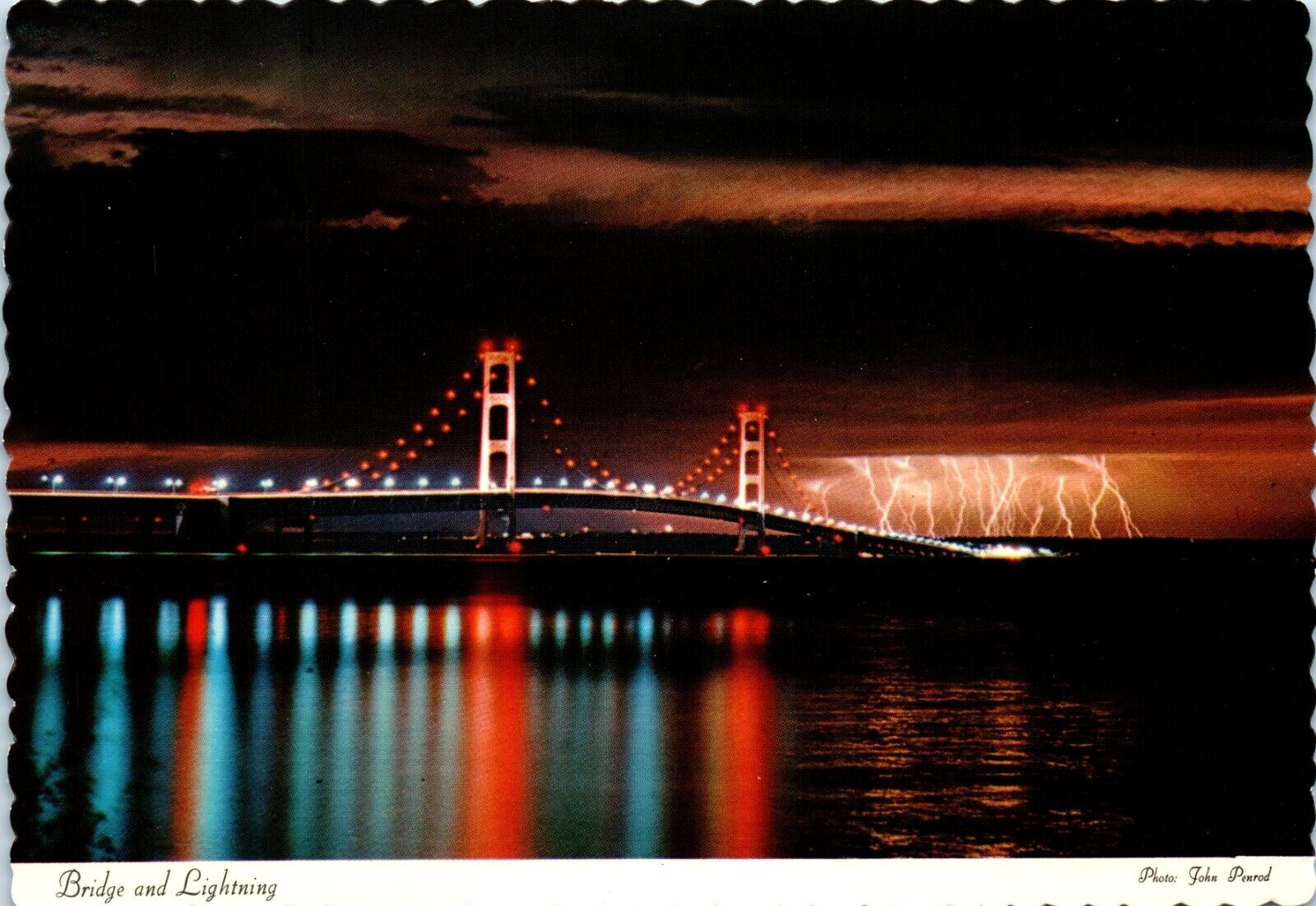 Vintage Postcard Mackinac Bridge Lightning Storm & Rain storm 6x4 ...