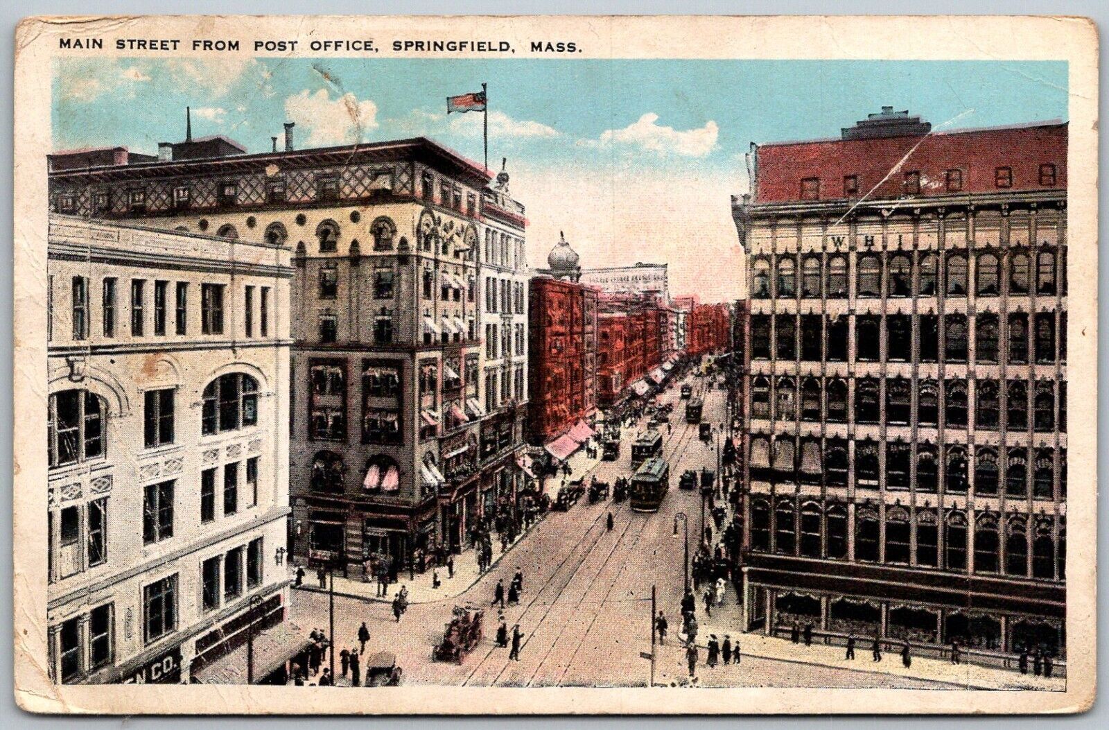 Springfield Massachusetts 1920s Postcard Main Street from Post Office ...