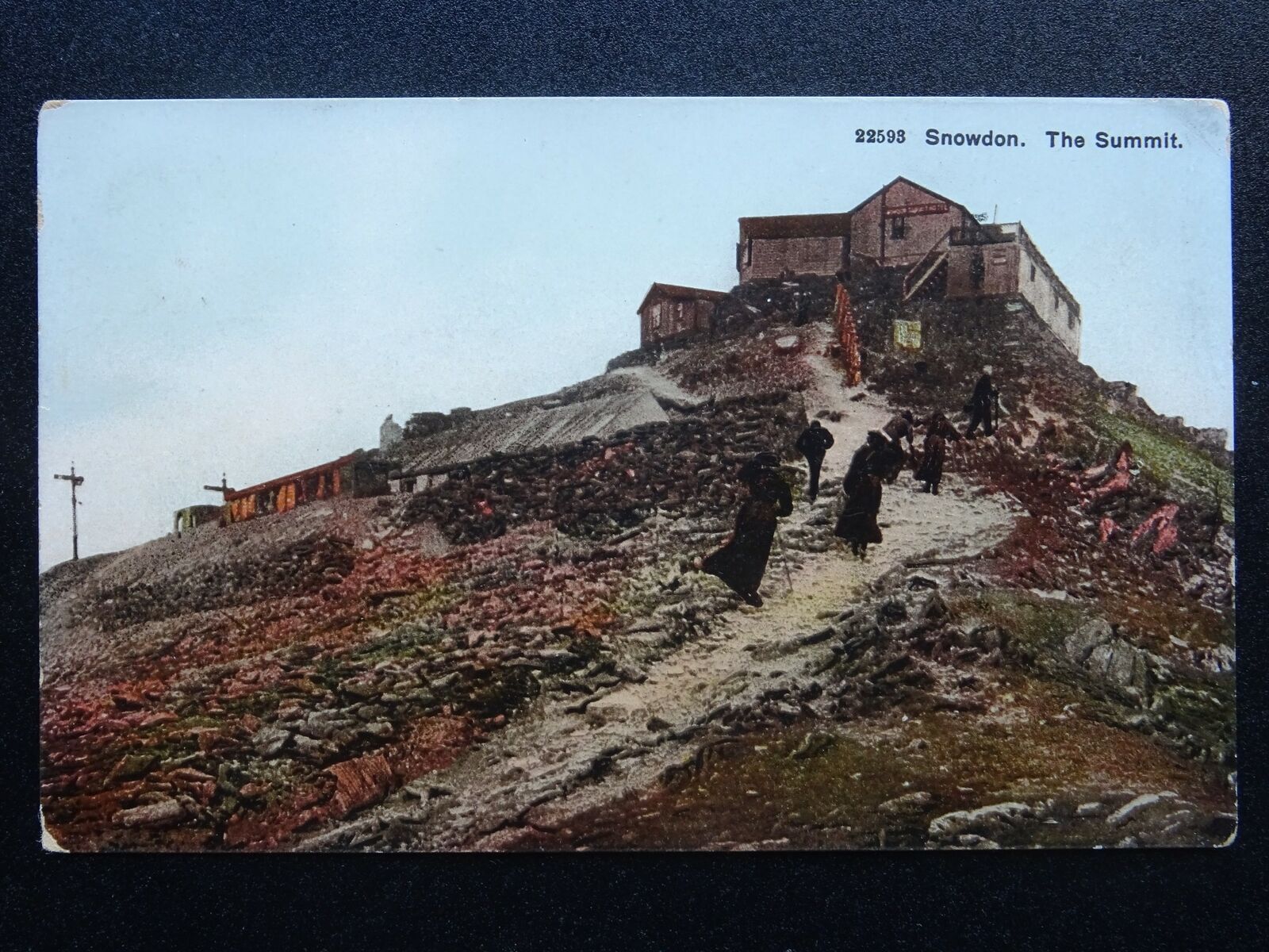 Wales SNOWDON SUMMIT showing People Walking to Hotel / Huts - Old ...