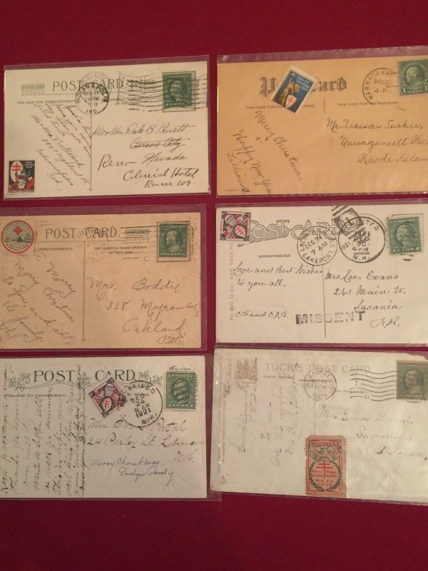 US 6 early 1900 postcards with early Christmas seals incl Wisconsin ...