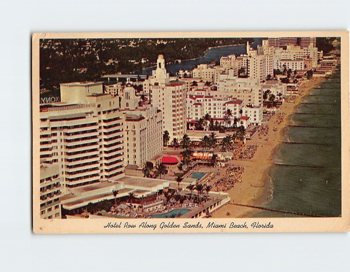 Postcard Hotel Row Along Golden Sands At Miami Beach Florida USA ...