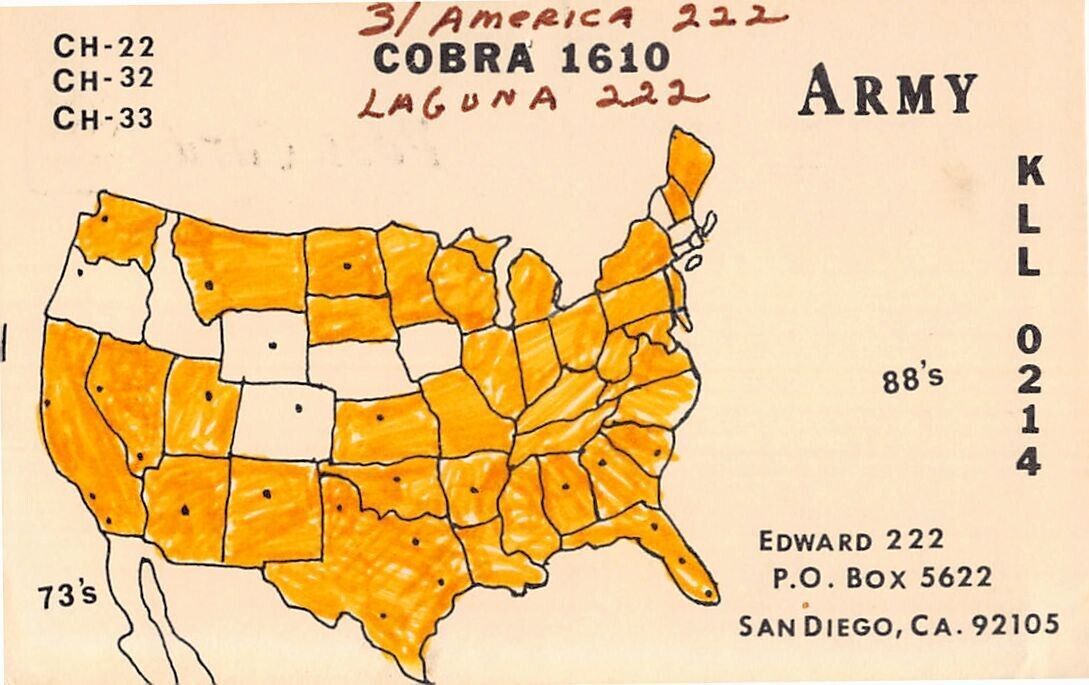 Postcard Map of USA with CB Radio Call Signs & Coverage Areas | United ...