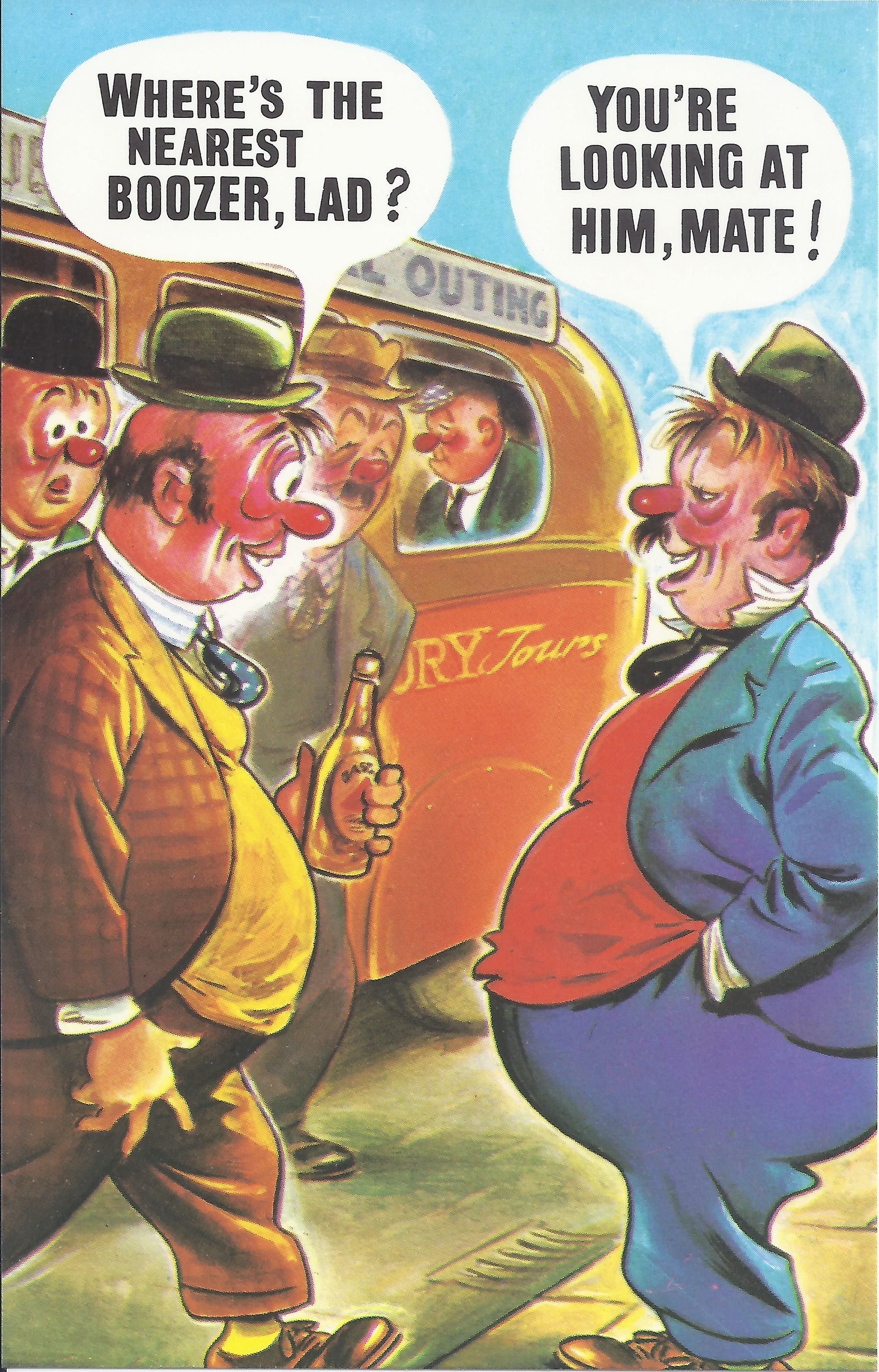 Vintage 1970's Bamforth COMIC Postcard, Nearest Boozer lad, looking at ...