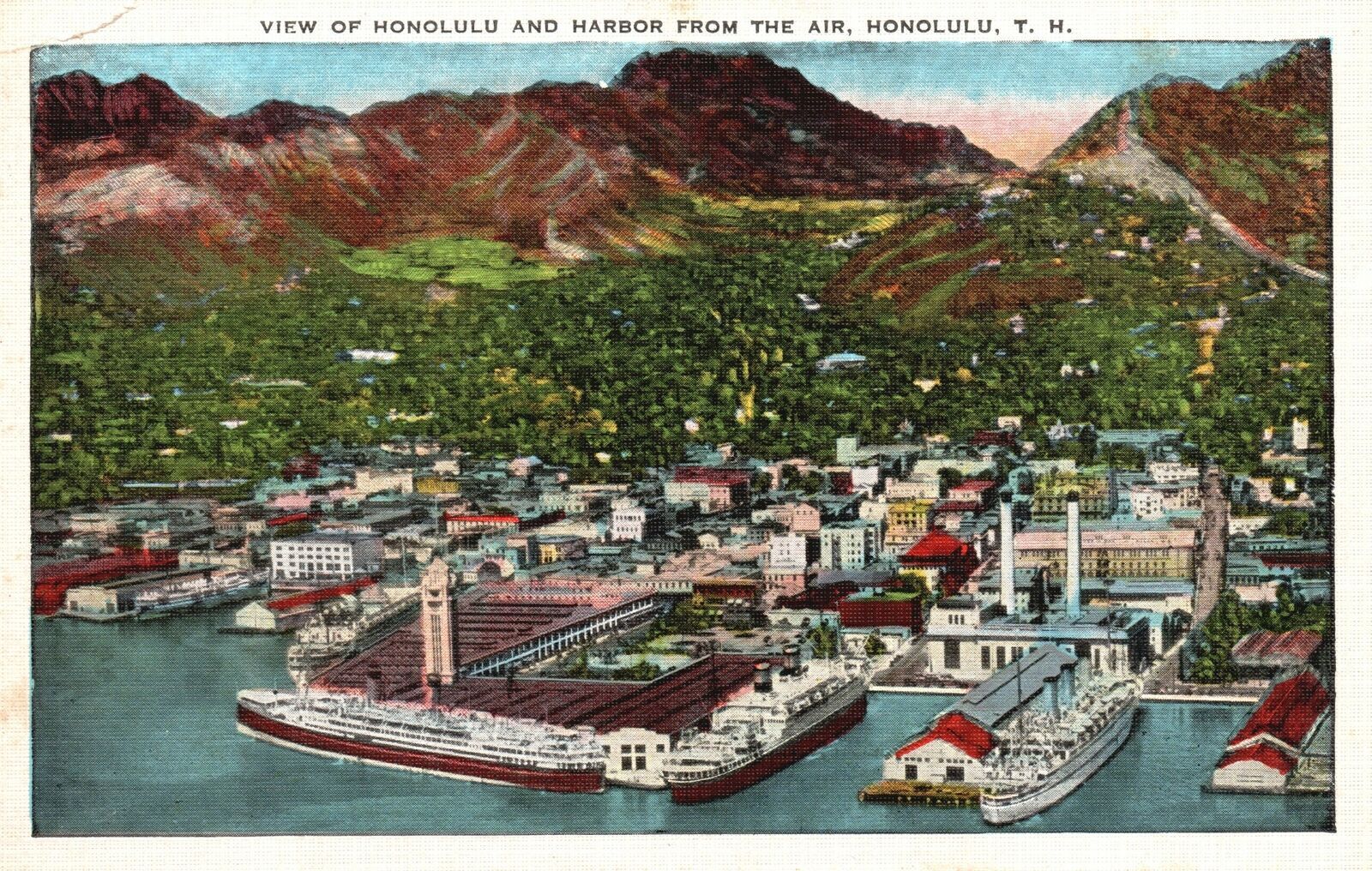 Vintage Postcard View Of Honolulu And Harper From Air Honolulu Hawaii ...