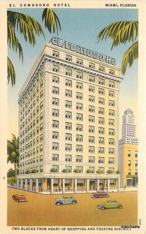 1940s Miami Florida El Comodoro Hotel linen Colorpicture postcard ...