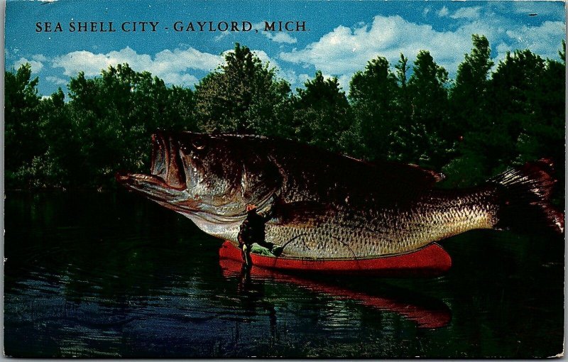 Vintage Gaylord Mich SEA Shell City Huge Fish Canoe Exaggerated ...