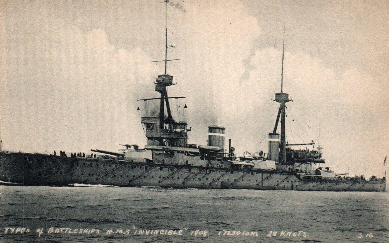 British Royal Navy HMS Invincible 'Types of Battleships' RPPC Photo WWI ...
