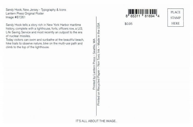 Sandy Hook New Jersey Typography & Icons Map Scenic Chrome UNP Postcard ...