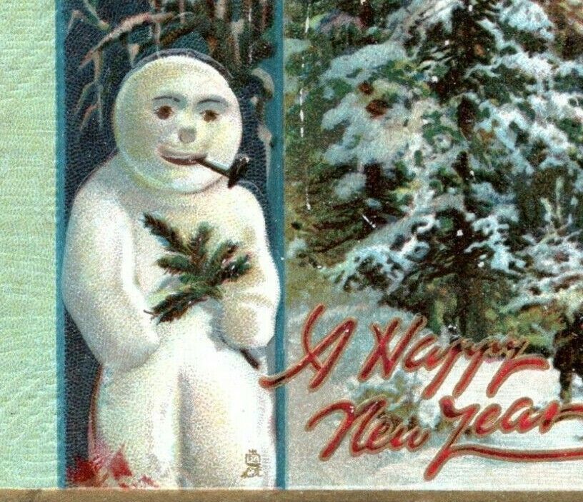 Snowman Smoking Pipe Raphael Tuck New Year Postcard 1908 ...
