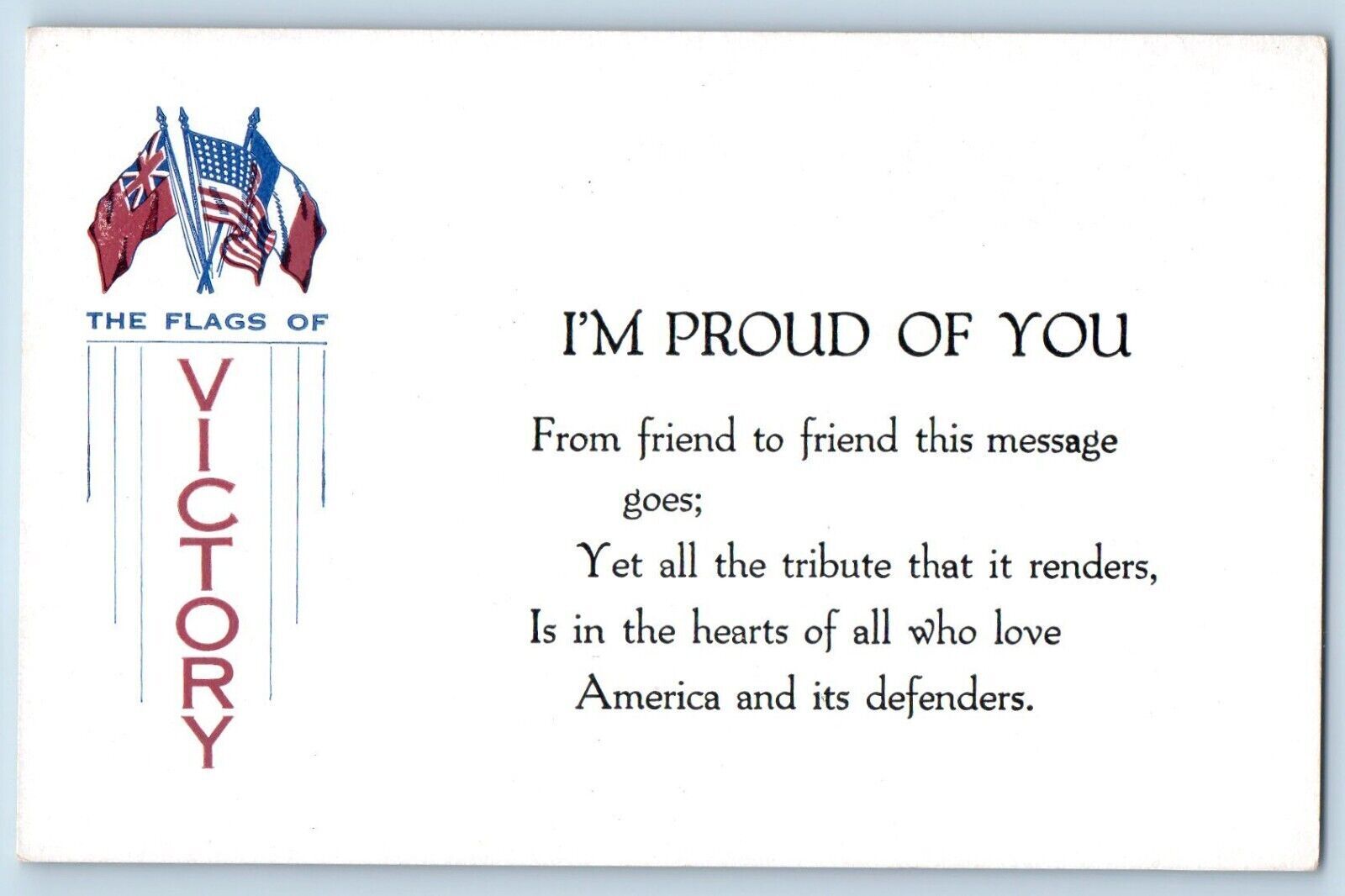 The Flags Of Victory Postcard I'm Proud Of You Poem WWI c1910's ...