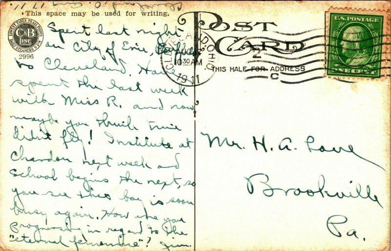 C & B Line Steamer City of Erie Cleveland to Buffalo 1911 C&B line ...