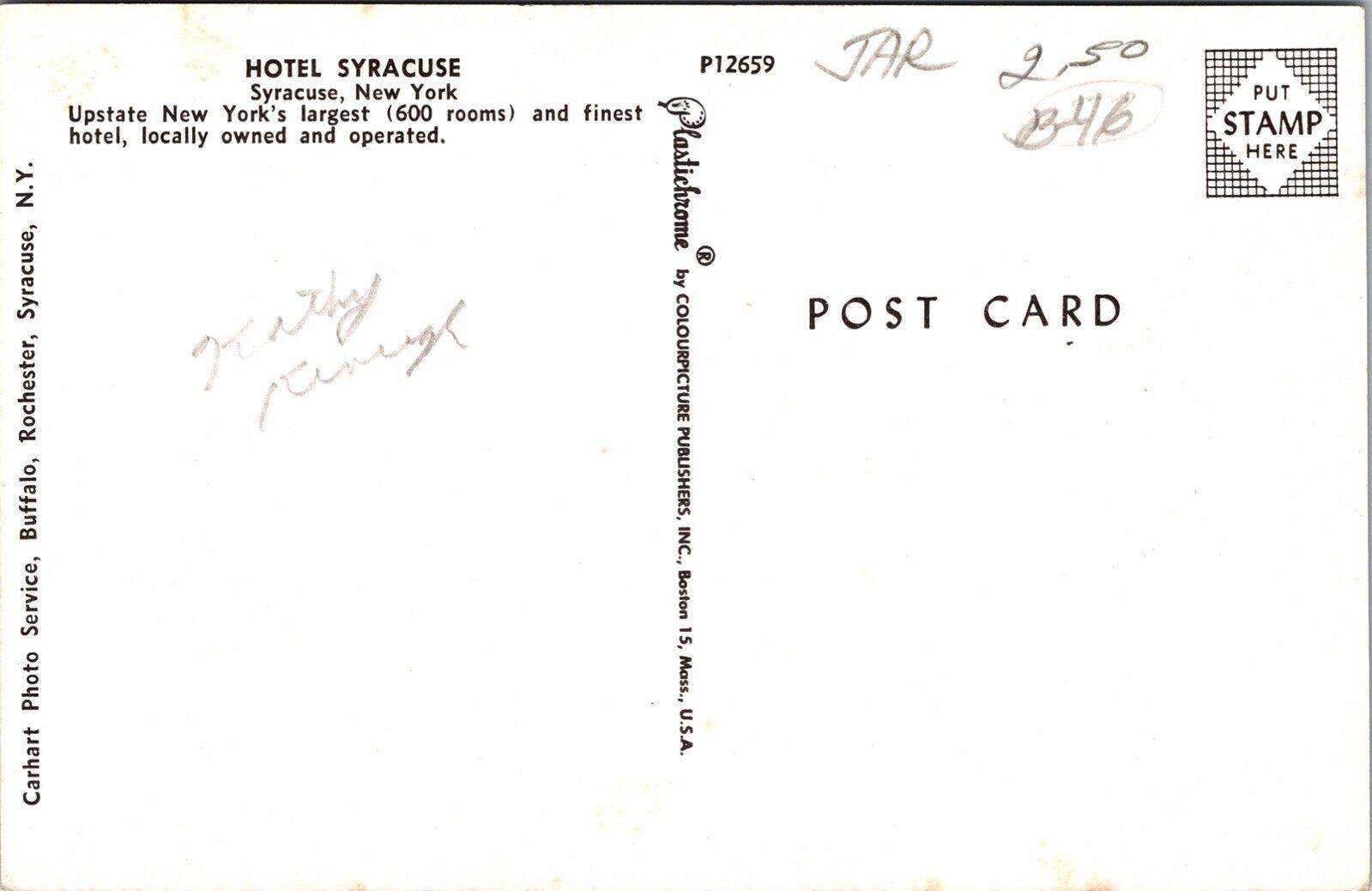 Hotel Syracuse New York Ny Nyc City Plastichrome Old Car Street View ...