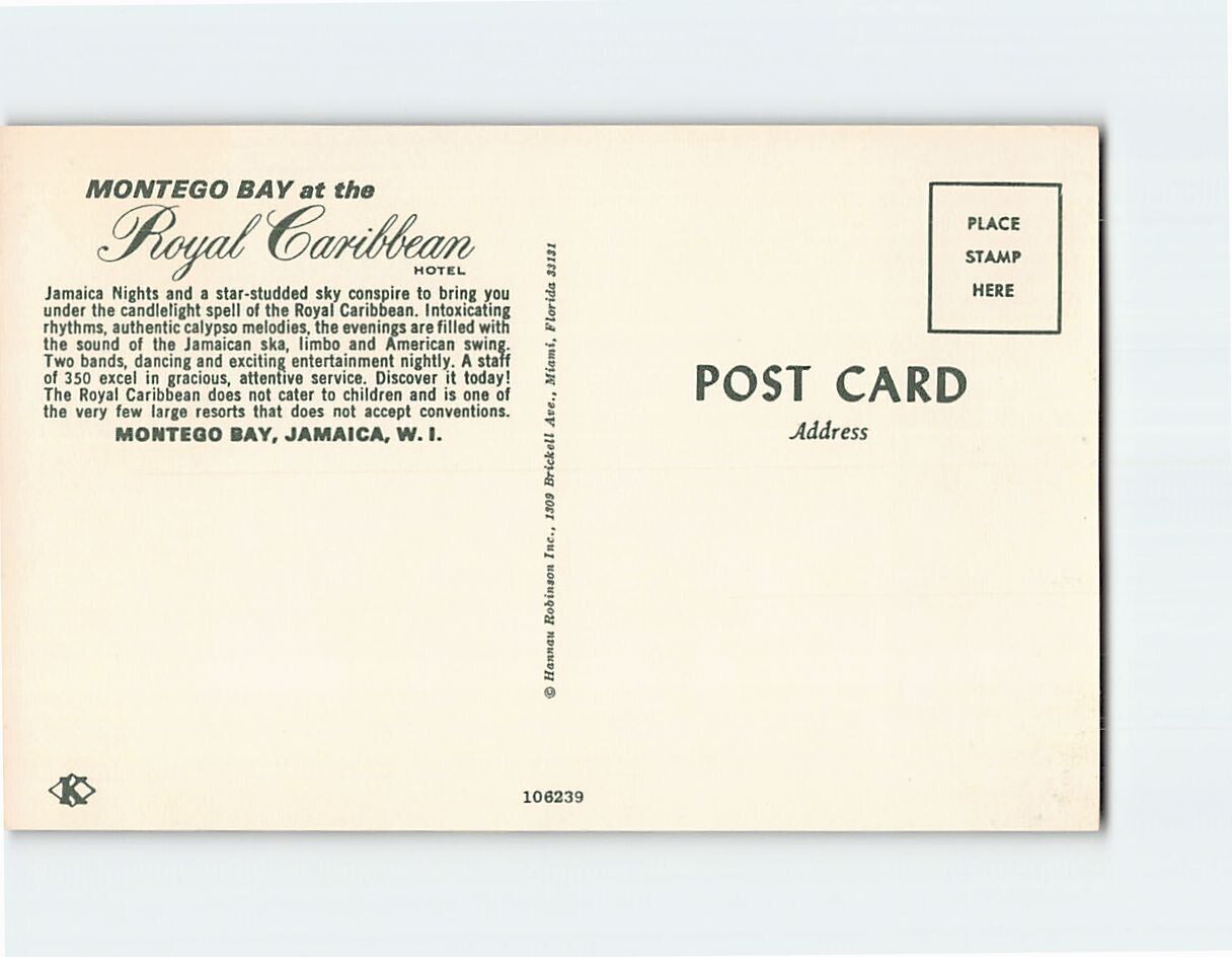 Postcard Montego Bay at the Royal Caribbean Hotel, Montego Bay, Jamaica ...