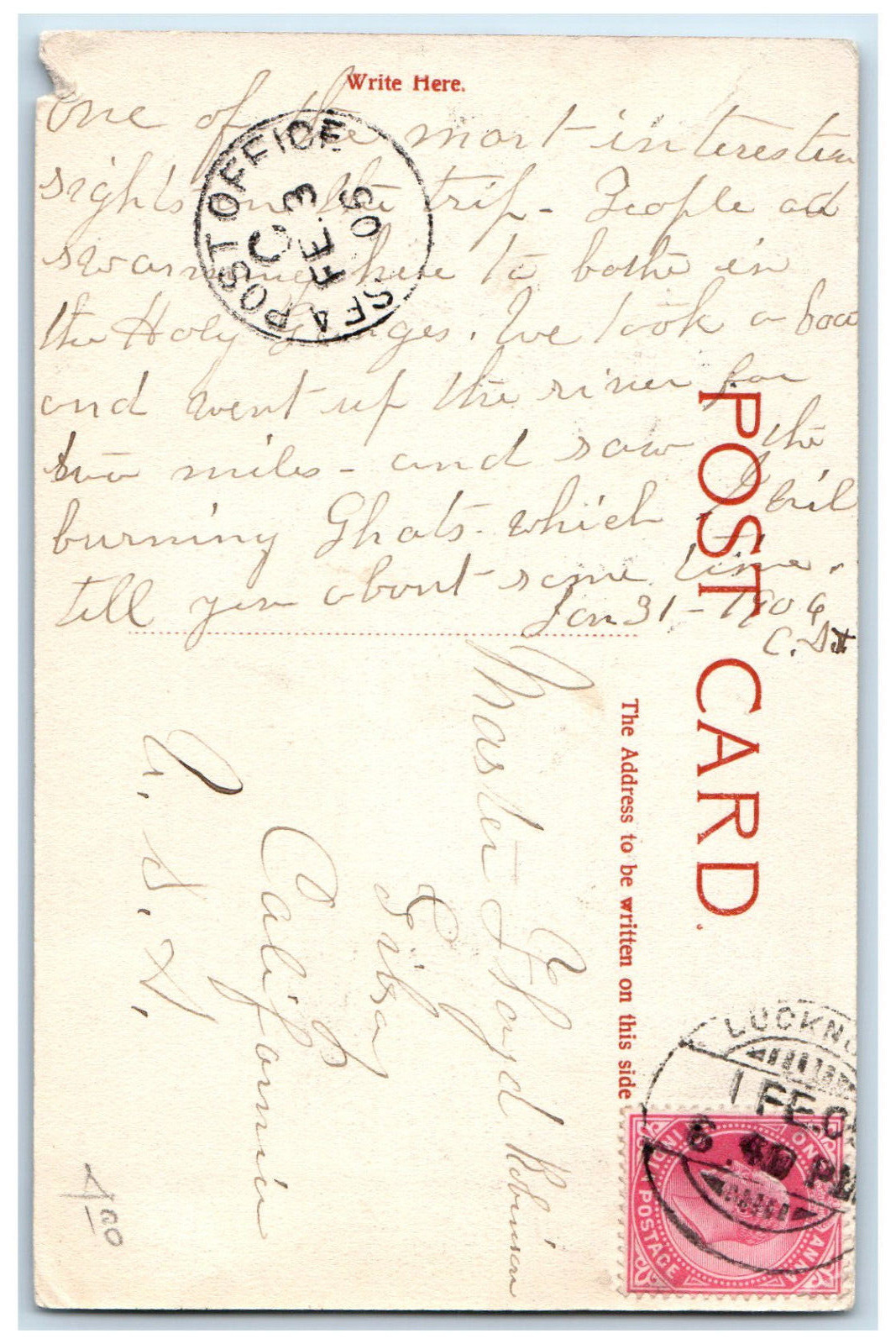 1906 Benares The Ghats Varanasi Uttar Pradesh India Sea Post Office ...
