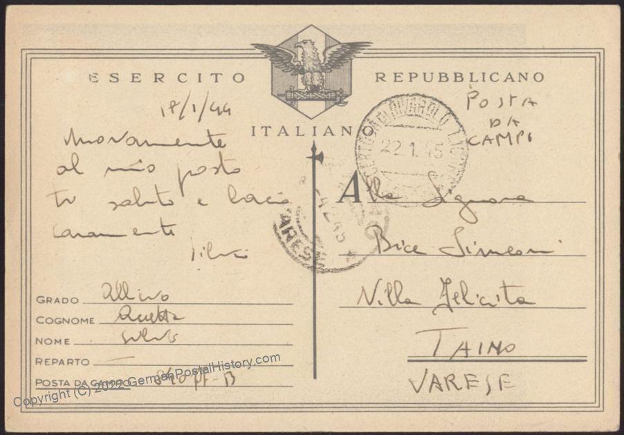 3rd Reich Italy 1945 WWII Axis Germany Japan PPC USED Feldpost Posta da ...