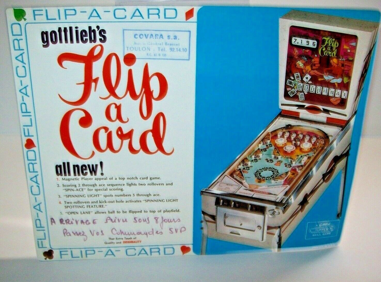 Flip A Card Pinball FLYER Original Vintage 1971 Game Artwork Retro Mod ...