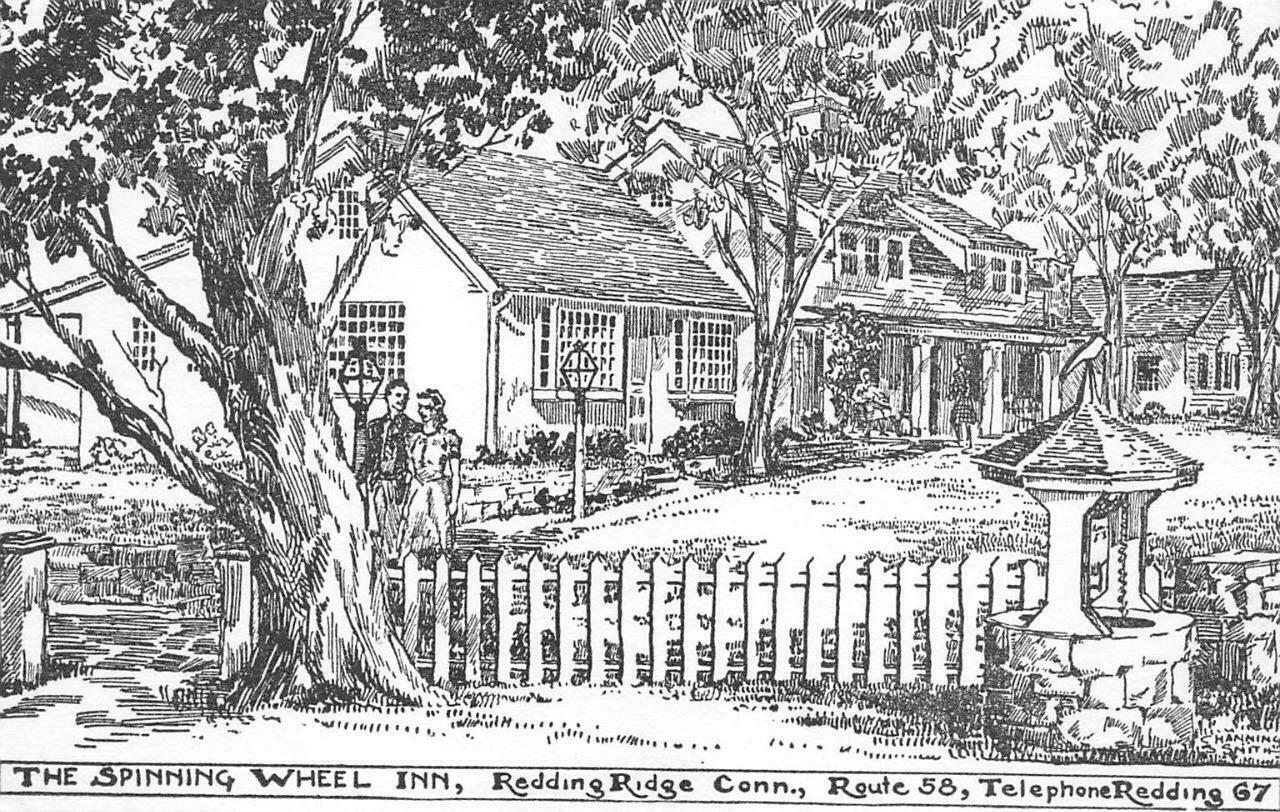 REDDING RIDGE, CT Connecticut SPINNING WHEEL INN Roadside c1950s Artist ...
