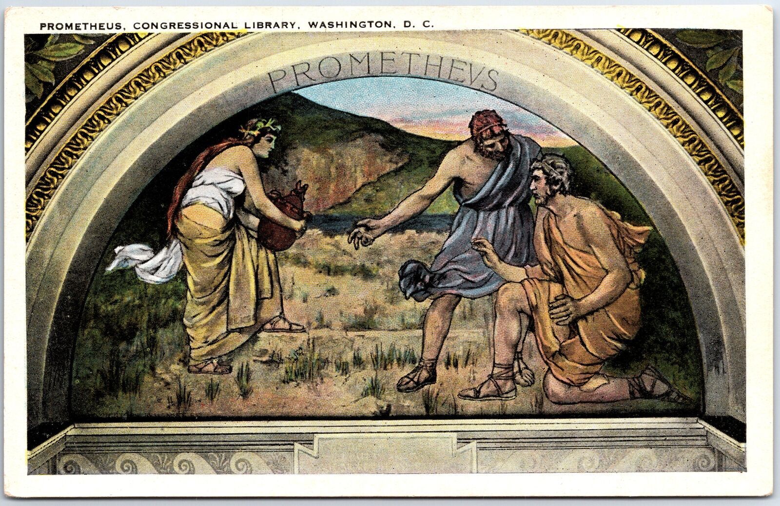 Vintage Postcard "Prometheus" ART at Library of Congress Washington D.C ...