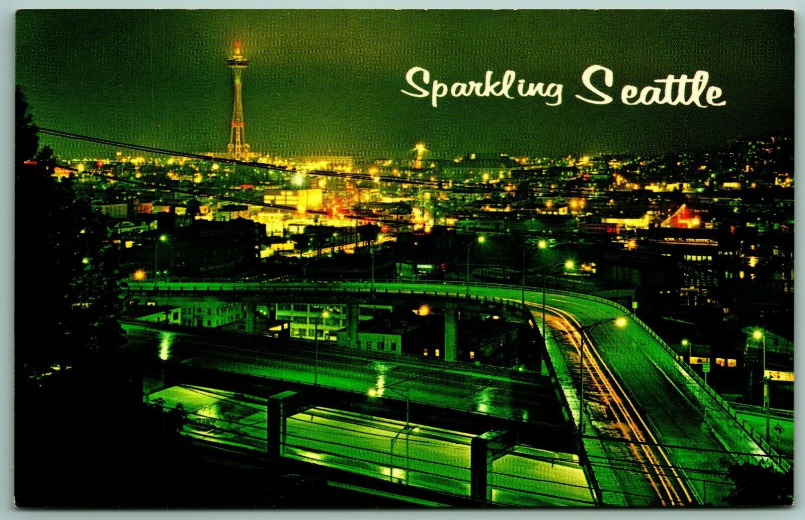 Night View Skyline Sparkling Seattle Washington WA UNP Chrome Postcard ...