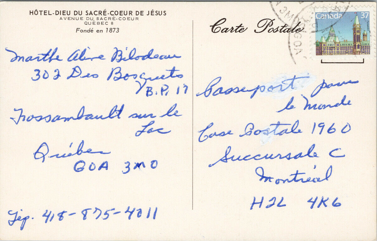 Hotel Dieu Du Sacre-Coeur De Jesus Quebec QC Vintage Postcard F96 ...