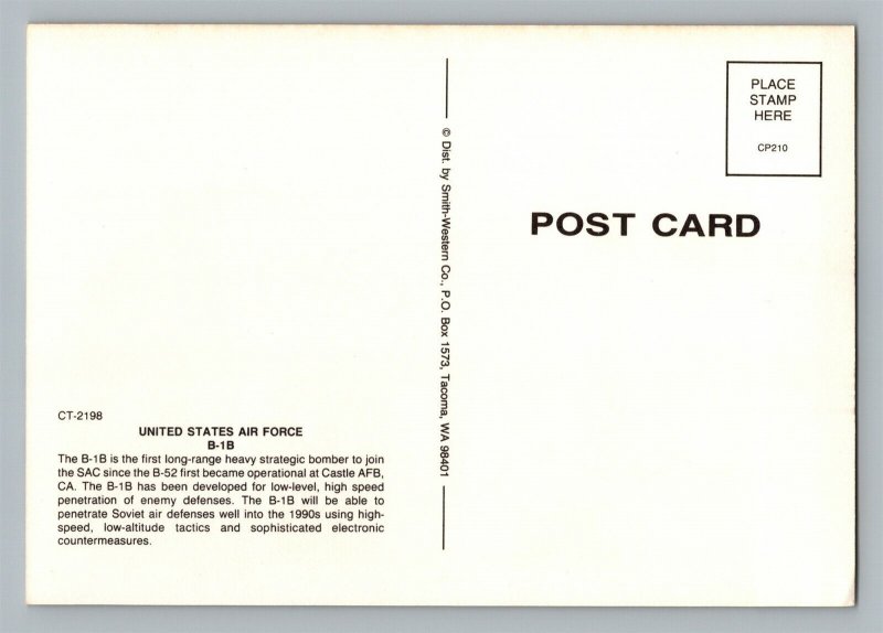 Aviation Airplane Postcard USAF B-1B Strategic Bomber at Castle AFB ...