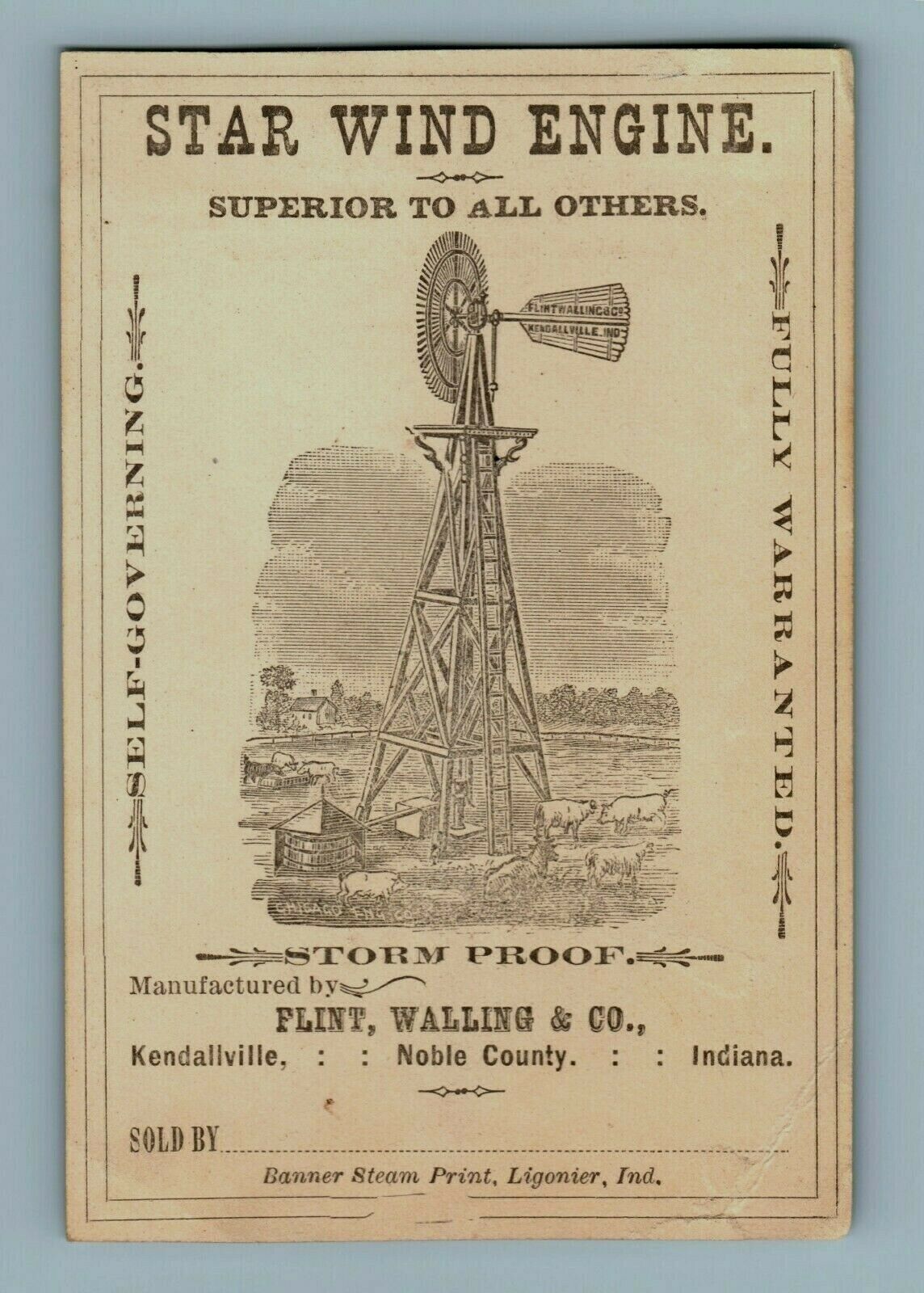 1881 Star Wind Engine Flint Walling & Co "Bowled Out" Boy Hit By Ball ...