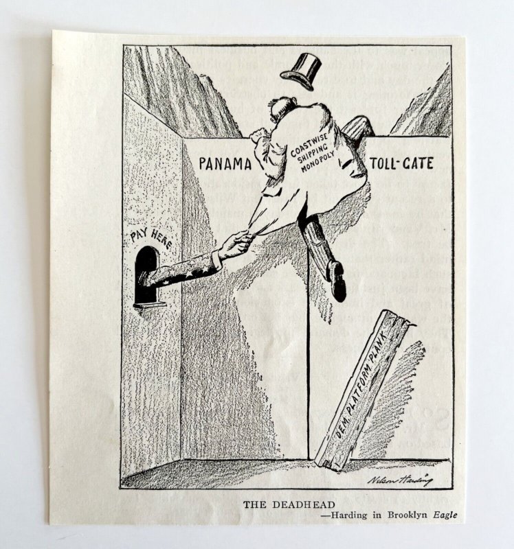 1914 The Deadhead Nelson Harding Political Cartoon WW1 Panama Toll Gate ...