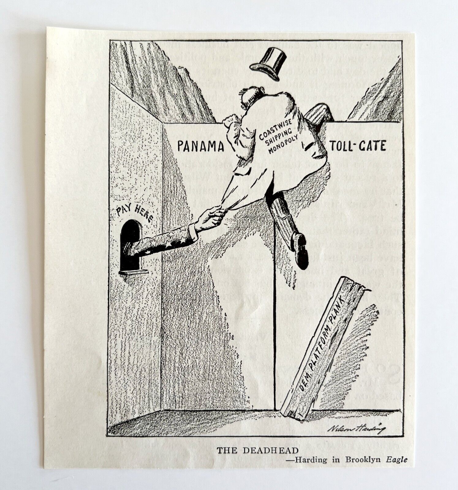 1914 The Deadhead Nelson Harding Political Cartoon WW1 Panama Toll Gate ...