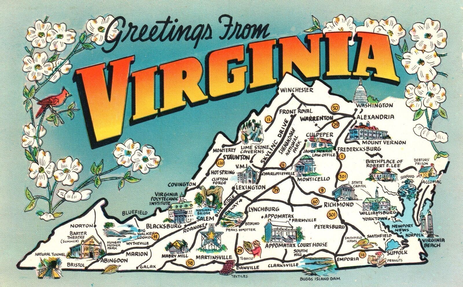 Vintage Postcard 1956 Large Letter Greetings From Virginia Buildings ...