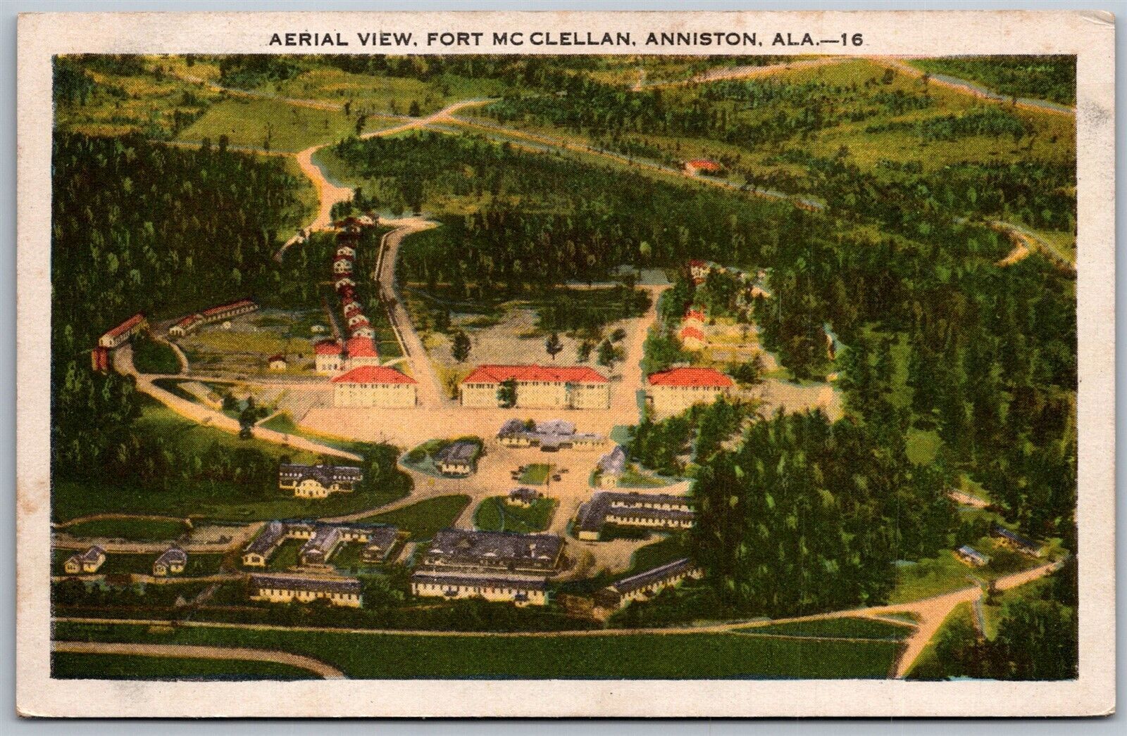Vtg Anniston Alabama AL Aerial View Fort Mc Clellan 1920s White Border ...