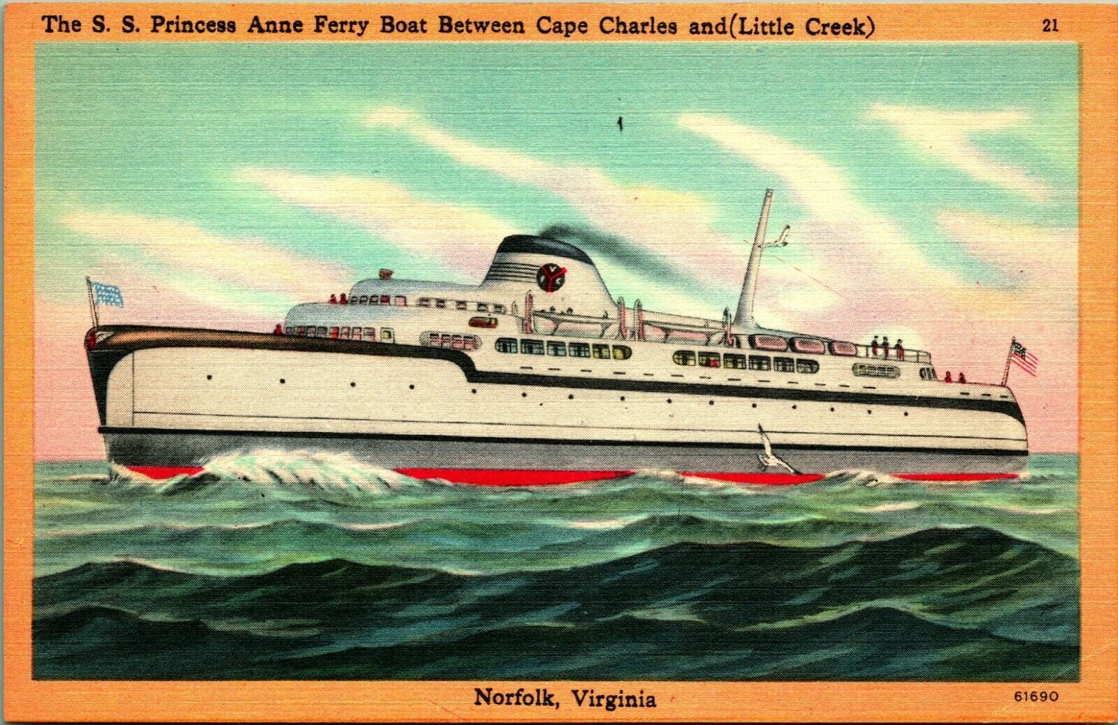 SS Princess Anne Ferry Boat Cape Charles Little Creek Norfolk VA Linen ...