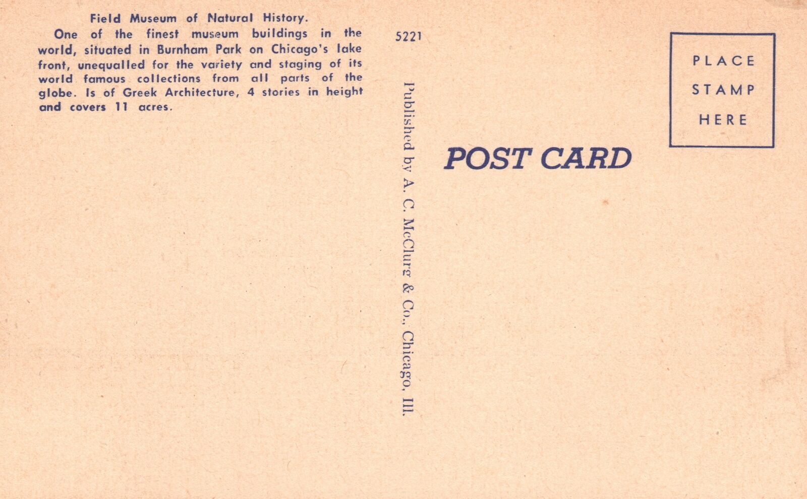 Vintage Postcard 1930's Field Museum of Natural History Burnham Park ...