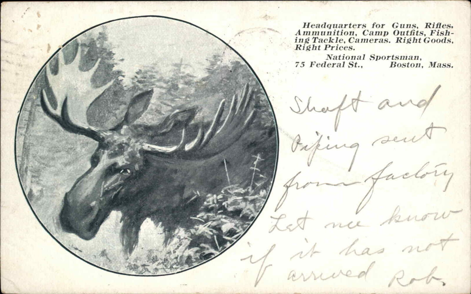 Antique 1907 NATIONAL SPORTSMAN Guns Rifles HUNTING MOOSE AD Boston ...