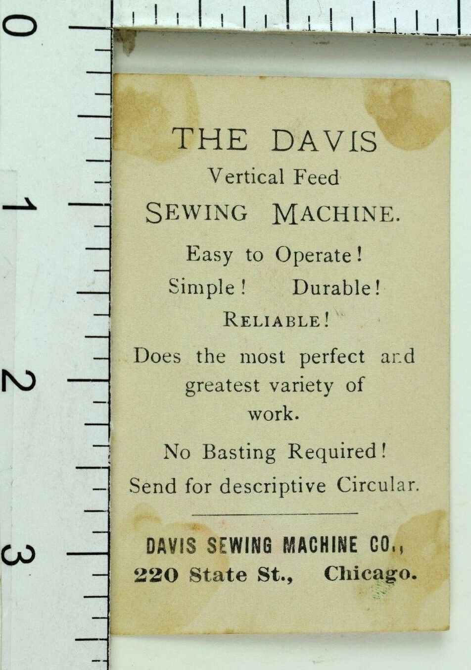 1870's-80's Davis Sewing Machine Co. State St. Chicago Victorian Trade ...
