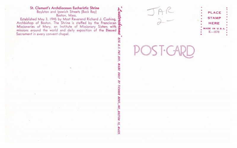 St Clements Archdiocesan Eucharistic Shrine Boston Mass Chrome Postcard ...