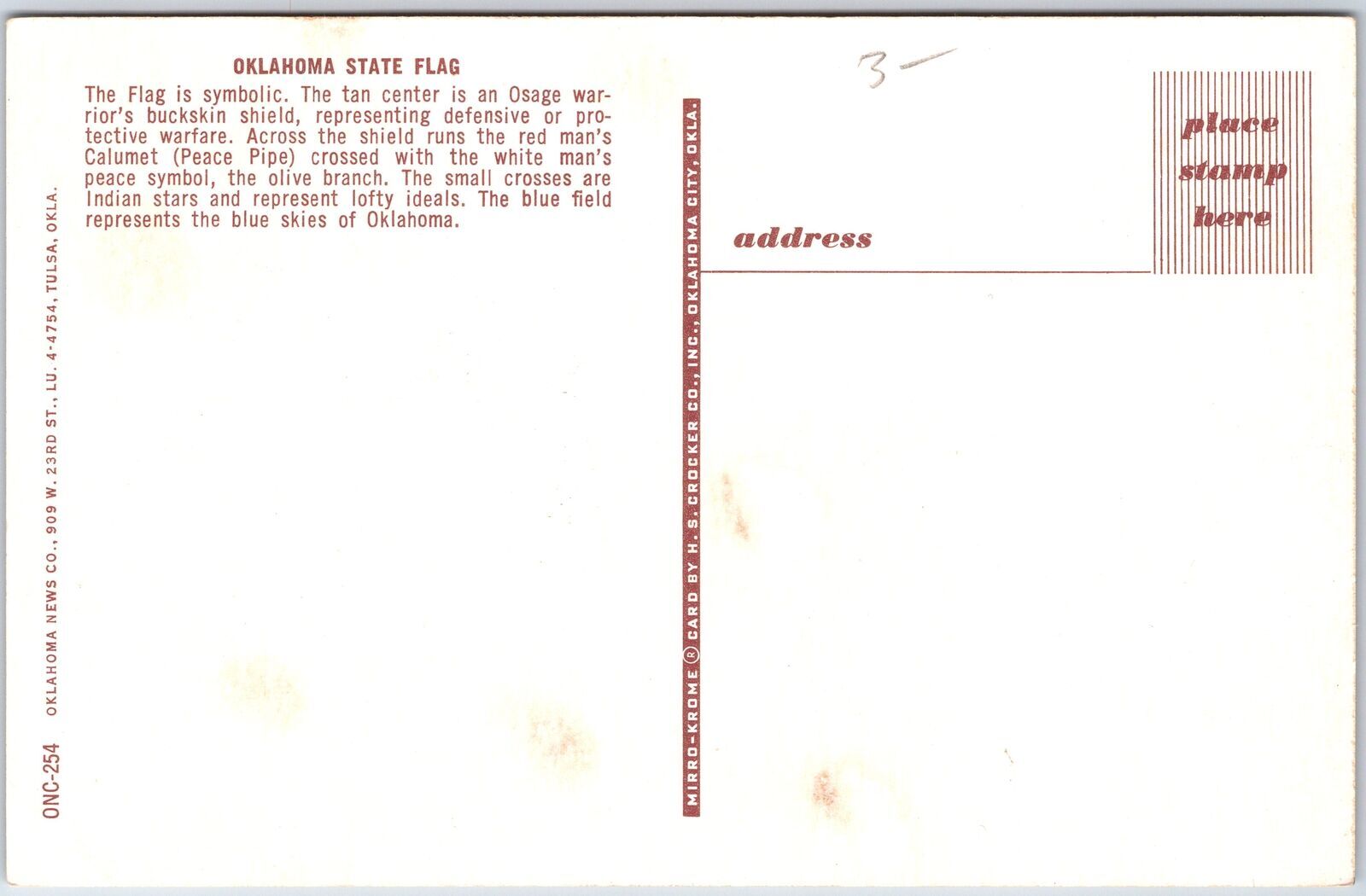 Vintage Postcard the Oklahoma State Flag With Osage Warrior Buckskin ...