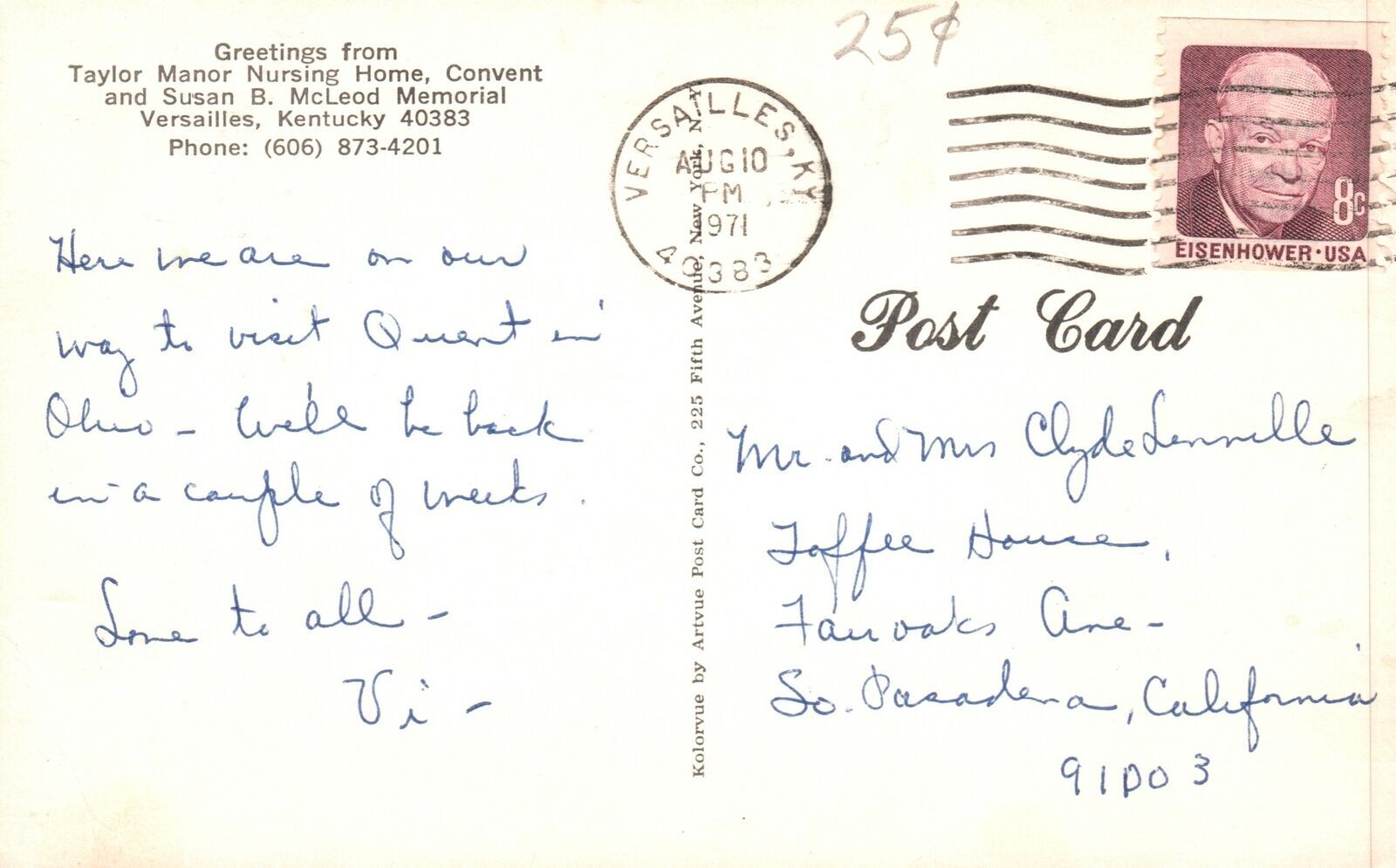 Vintage Postcard 1971 Taylor Manor Nursing Home Susan McLeod Memorial ...